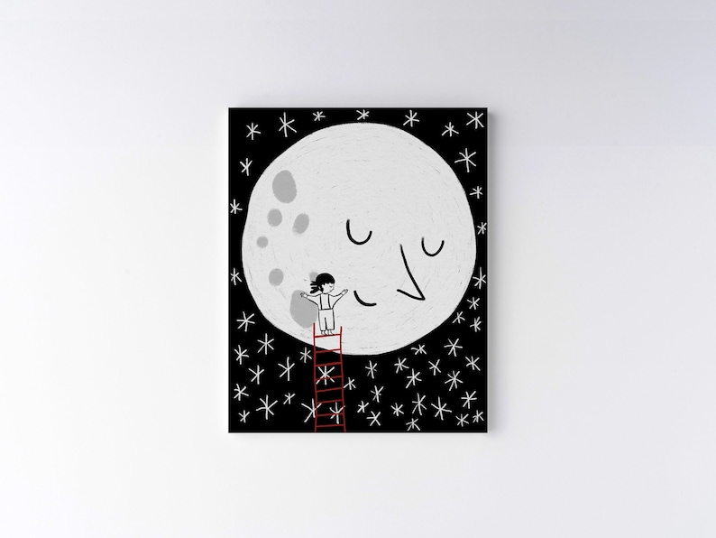 Child Hugging Moon Poster Inspiring Imagination and Love for Universe ...