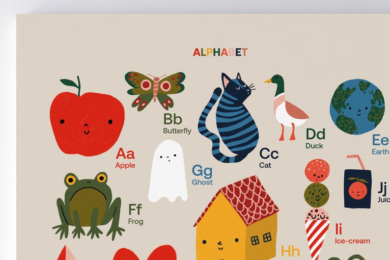 Hand-illustrated Educational Alphabet - Wall Art for Nurseries ...