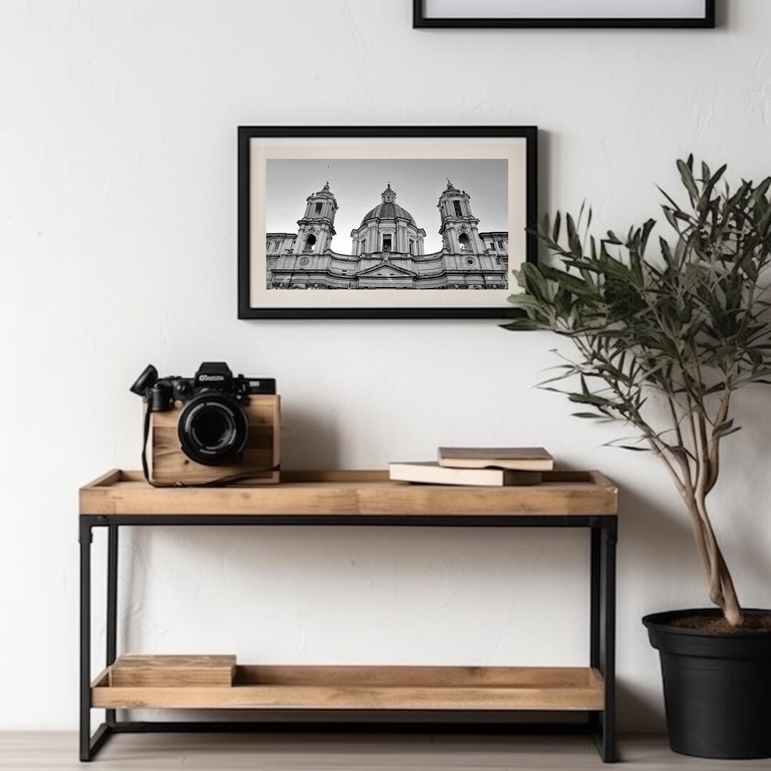 Black and White St. Agnese Church Wall Art Rome Italy Room Decor ...