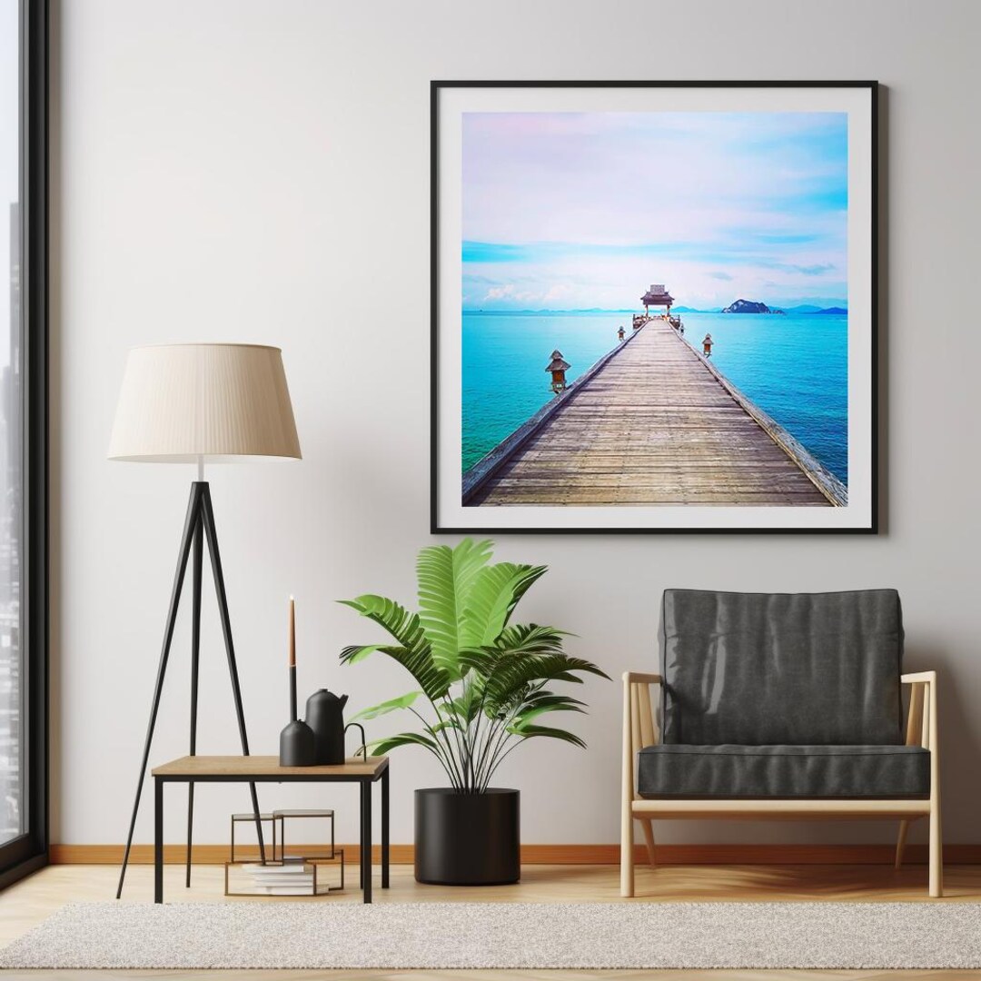 Wooden Pagoda Pier Wall Art Zen Spa Room Decor Thailand Digital Print ...