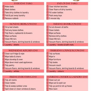 Weekly Cleaning Schedule Checklist: Brown - Etsy