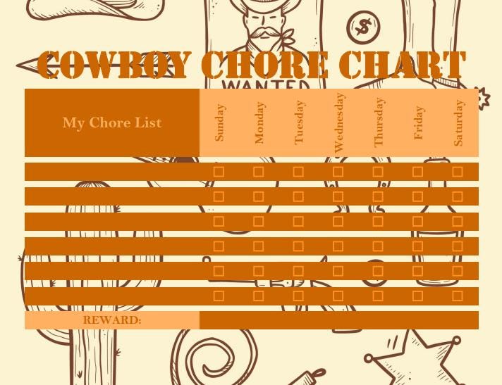 Cowboy Chore Chart, Chore Chart for Cowboys, Kids Chore Chart, Chore ...