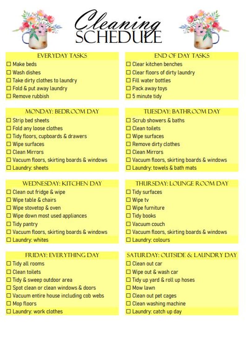 Weekly Cleaning Schedule Checklist: Brown - Etsy
