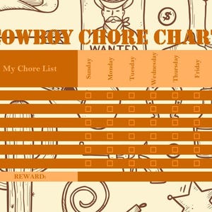 Cowboy Chore Chart, Chore Chart for Cowboys, Kids Chore Chart, Chore ...