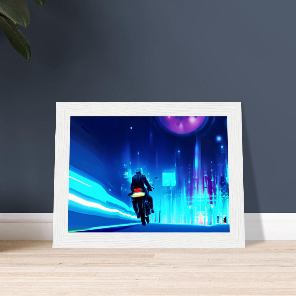 Cyberpunk Neon Velocity Motorcycle Poster Futuristic Journey Artwork ...