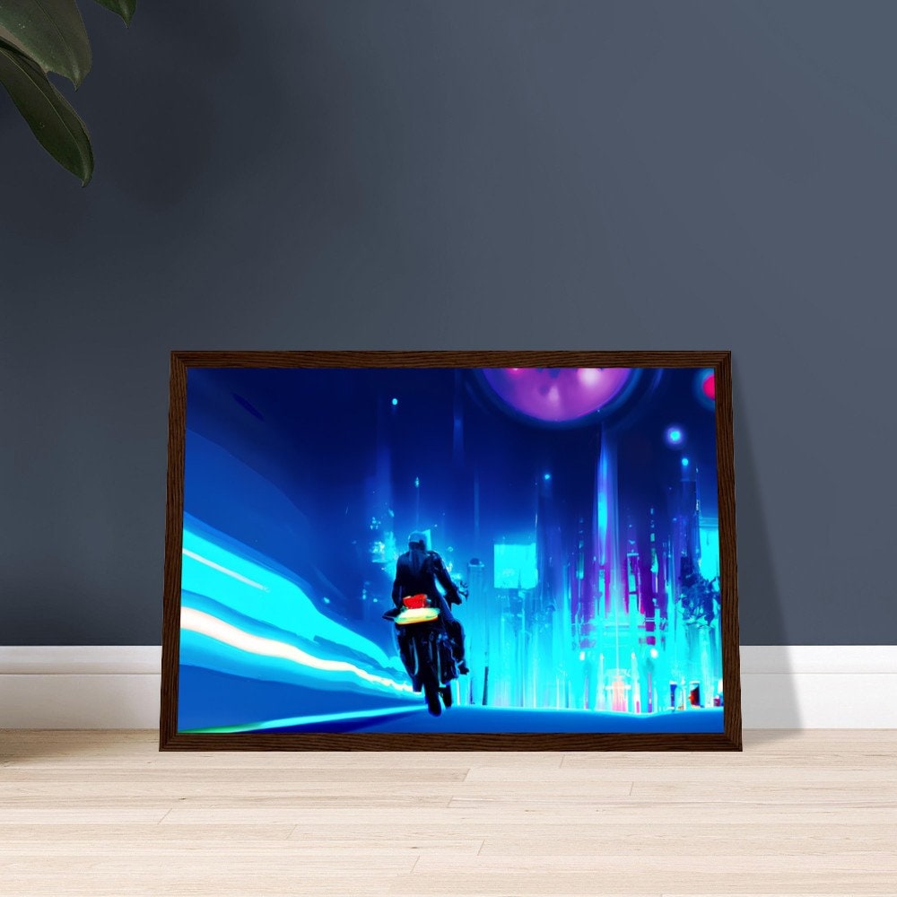 Cyberpunk Neon Velocity Motorcycle Poster Futuristic Journey Artwork Premium Matte Paper Print ...
