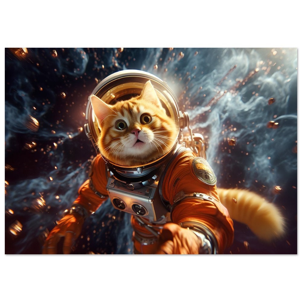Space Cat Poster Tabby Cat Astronaut Art Quirky Sci-fi Home Decor ...