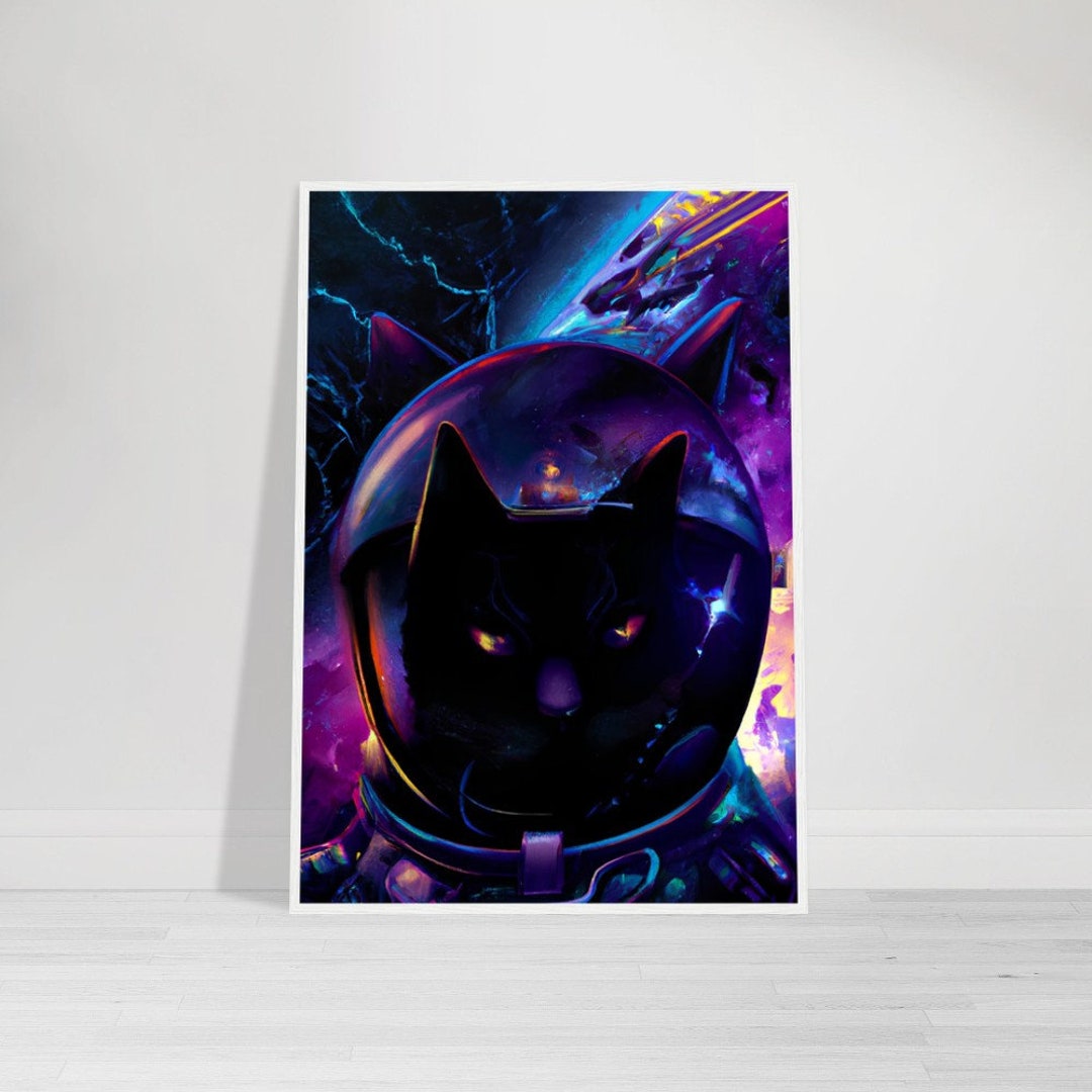 Space Cat Poster: 'celestial Feline' Wooden Framed Art, Premium Matte ...