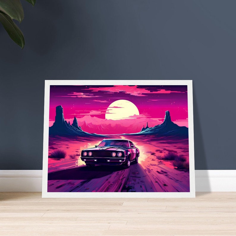 80s Nostalgia Retro Synthwave Car Poster Wooden Framed, Retrowave Wall ...