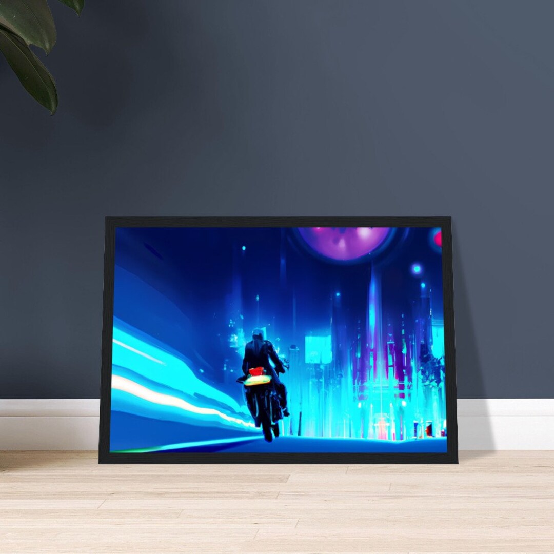 Cyberpunk Neon Velocity Motorcycle Poster Futuristic Journey Artwork ...