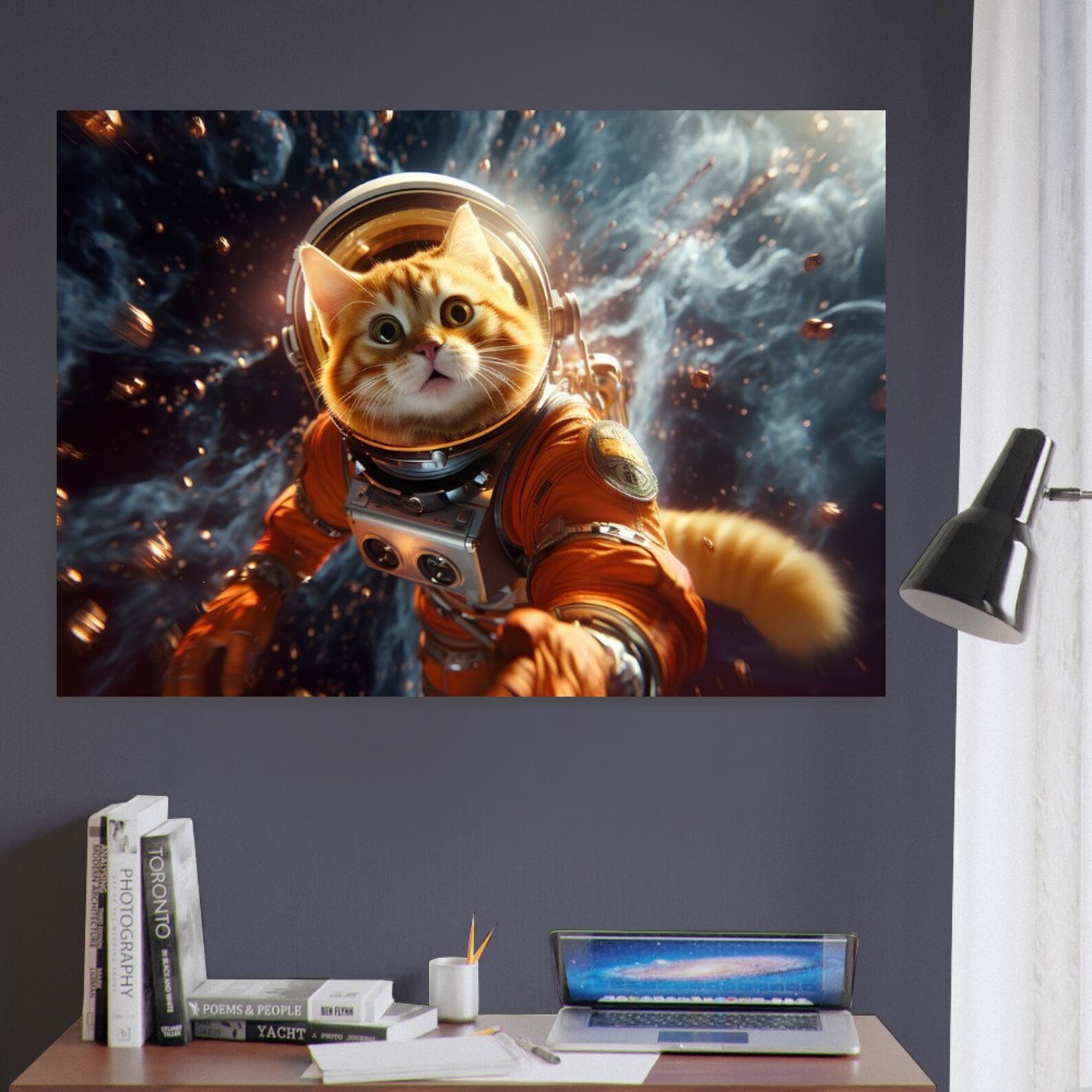 Space Cat Poster Tabby Cat Astronaut Art Quirky Sci-fi Home Decor ...