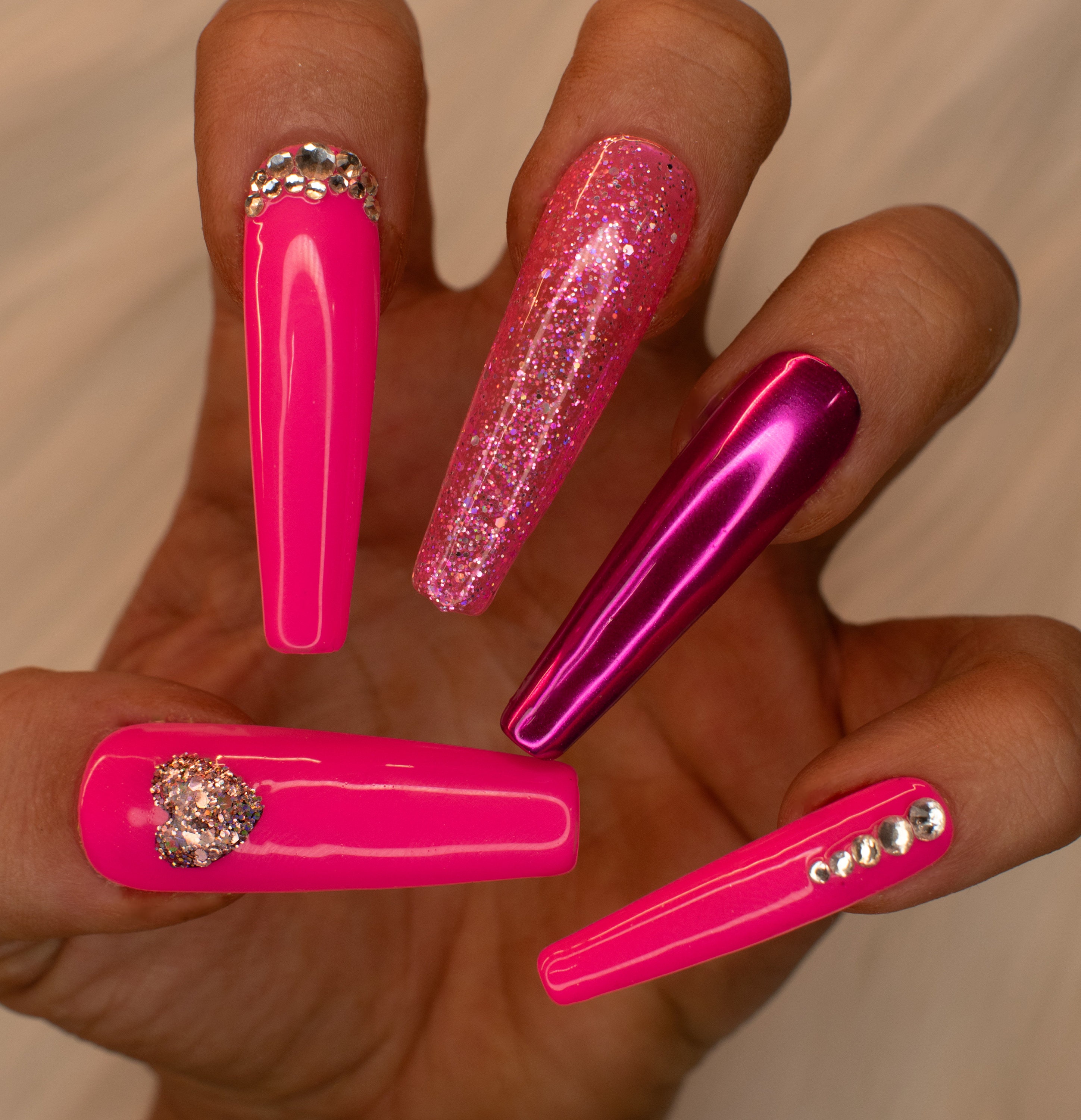 Barbie Pink Chrome Glitter Press on Nails Press on Nails - Etsy