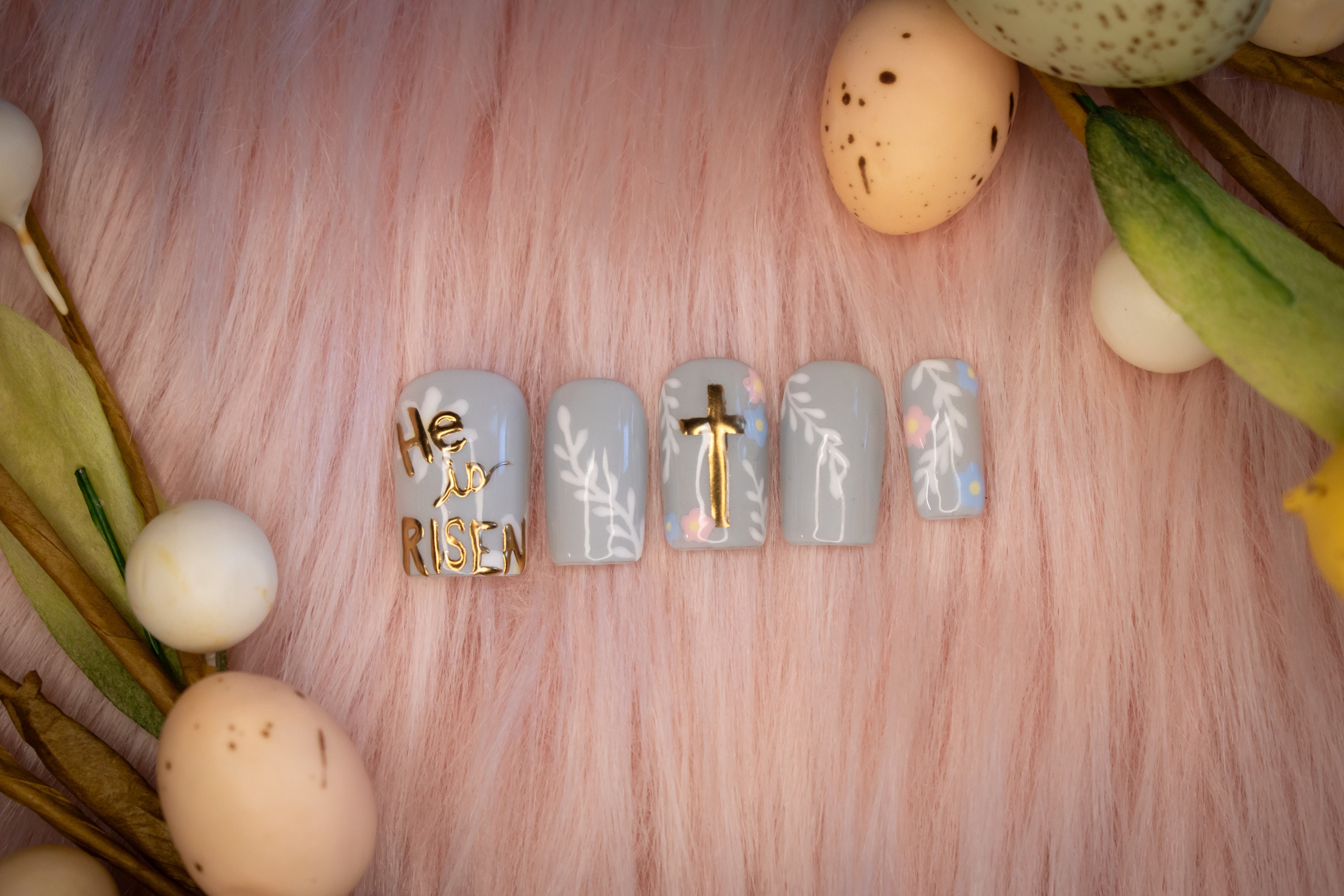 Gold Cross Press on Nails: Christian Easter Spring Nails - Etsy
