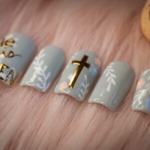 Gold Chrome Cross, He is Risen Press on Nails, Easter Spring Nails ...