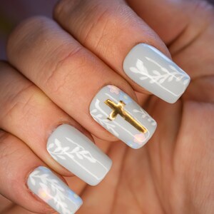 Gold Chrome Cross, He is Risen Press on Nails, Easter Spring Nails ...