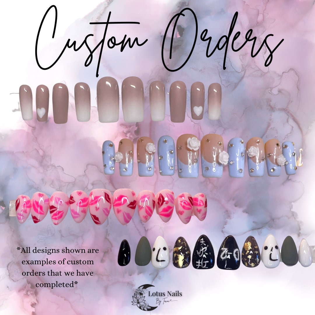 Hand Painted Custom Press on Nails: Personalized Nail Art - Etsy