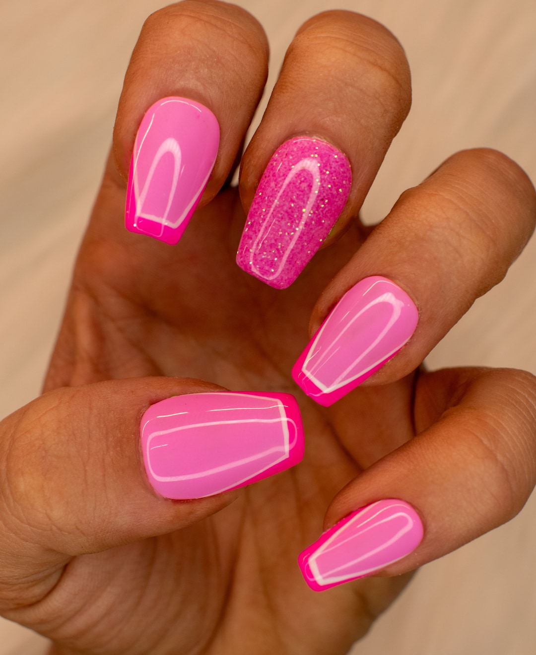 Barbie Pink Press on Nails|pink Tip Nail|pink Glitter Presson Nails ...