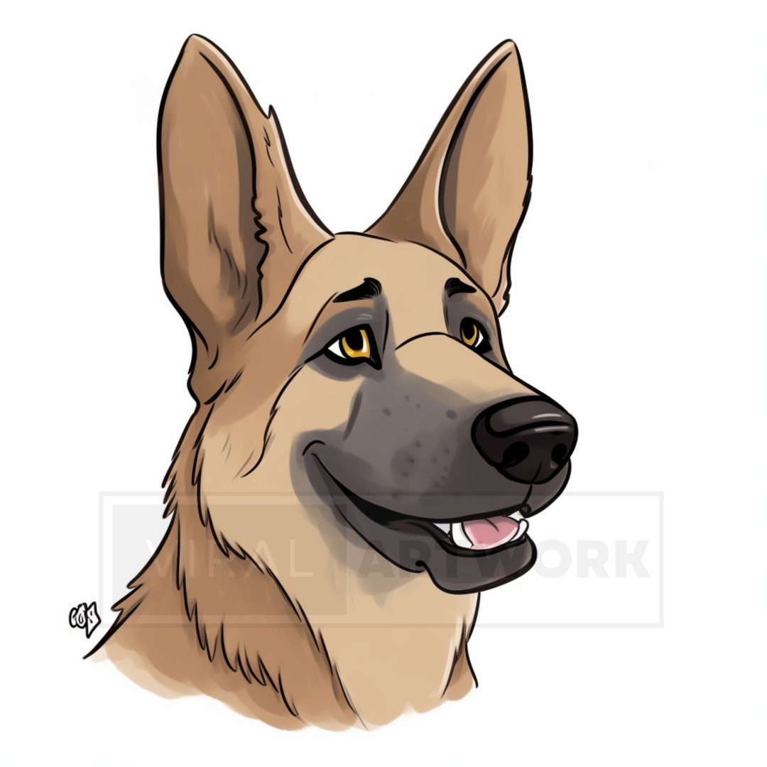 German Shepherd Clipart - Cartoon Drawing, Digital Download, Clip Art ...