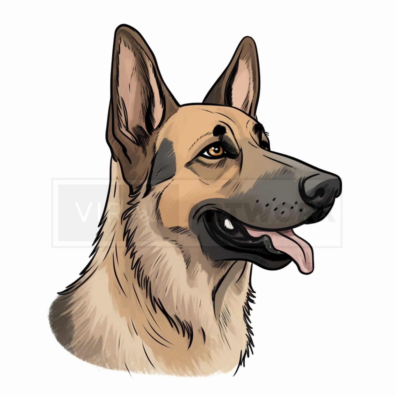 German Shepherd Clipart - Cartoon Drawing, Digital Download, Clip Art ...
