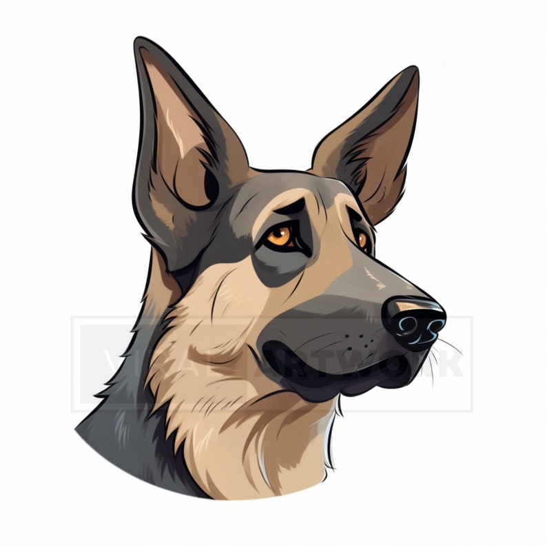 German Shepherd Clipart - Cartoon Drawing, Digital Download, Clip Art ...