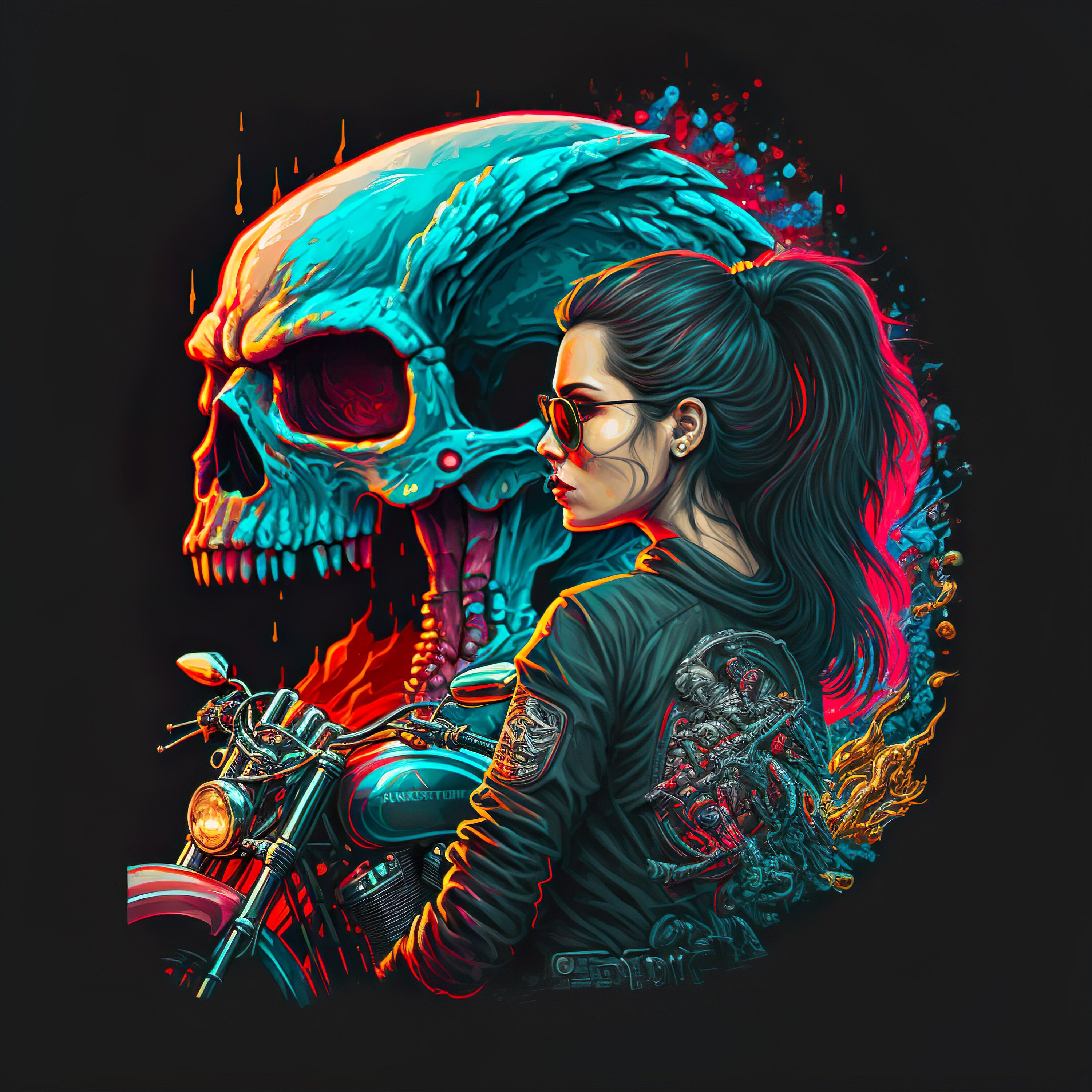 Biker Woman With a Skull Digital Download File - Etsy