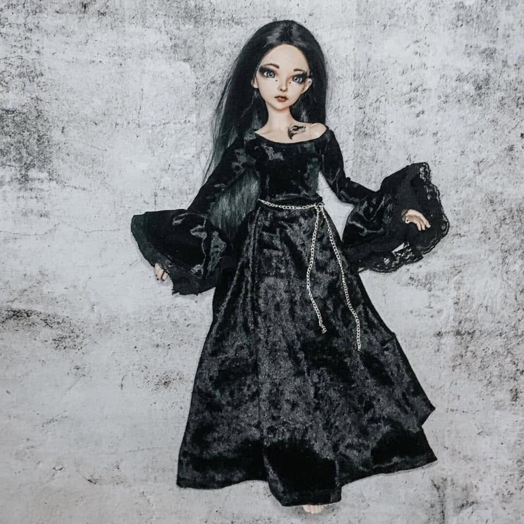 Black Velvet Goth Dress BJD 1/4 Minifee MSD Slim, Kid Delf, Soulkid ...