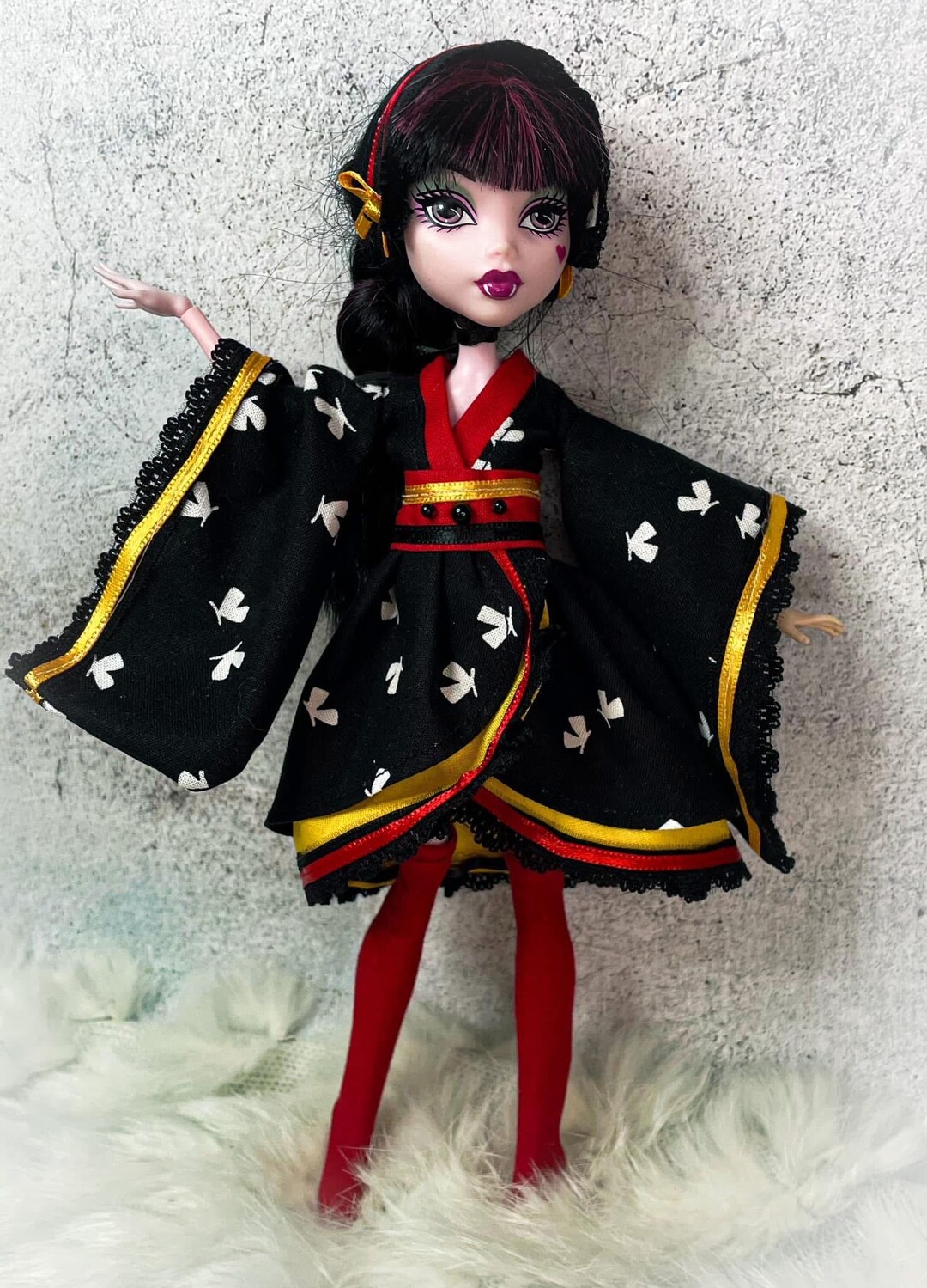 Kimono Black Red Butterfly Japanese Doll Clothes Custom - Etsy