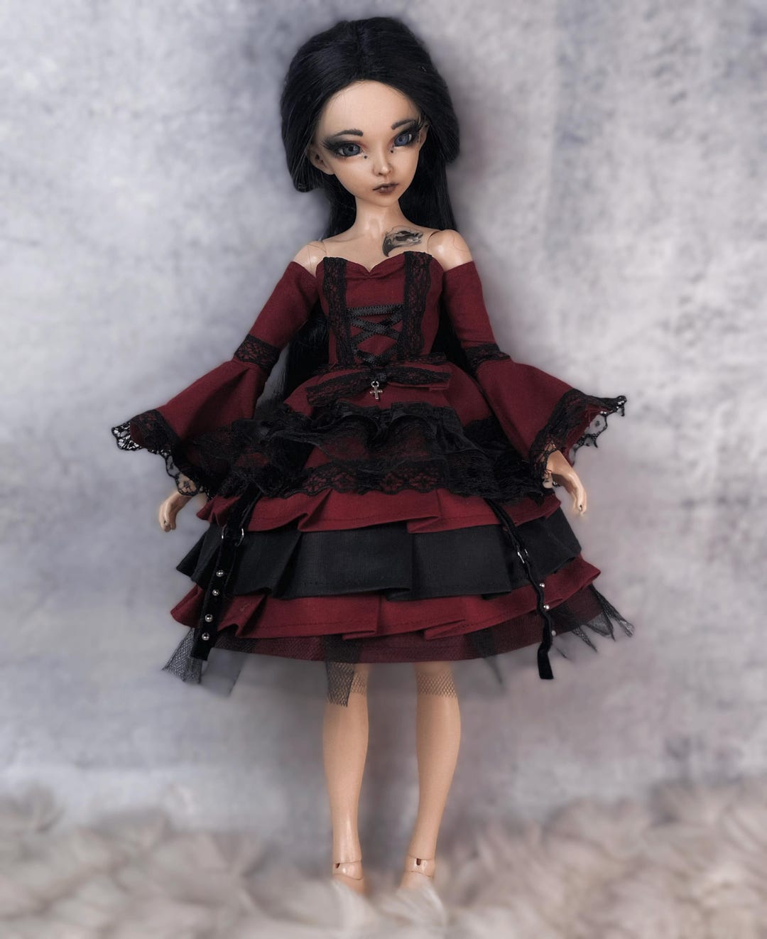Burgundy Goth Lolita Dress BJD 1/4 Minifee MSD Slim, Kid Delf, Soulkid ...