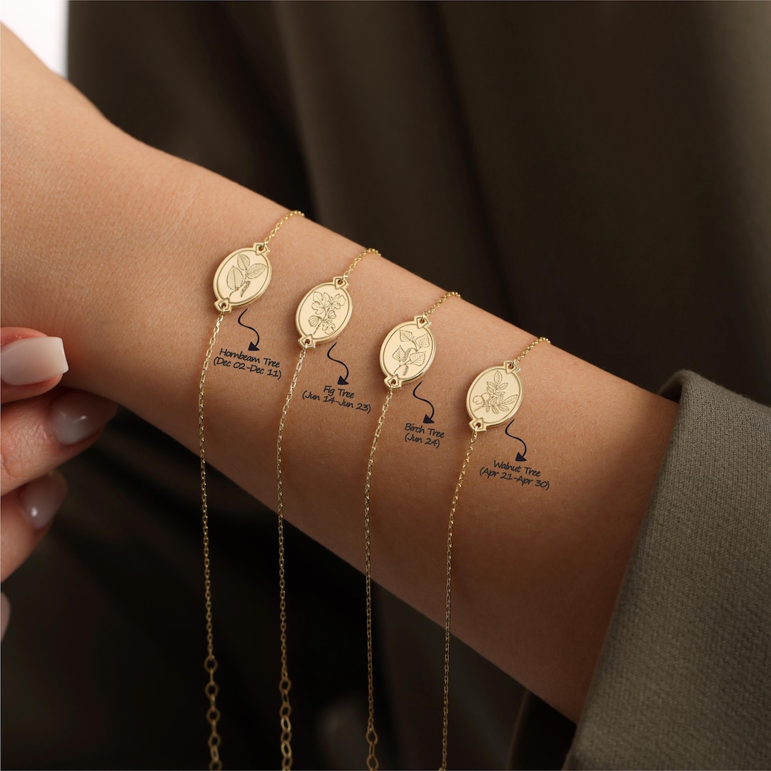 Custom Birth Tree Bracelet: Gold Plated Flower Jewelry - Etsy