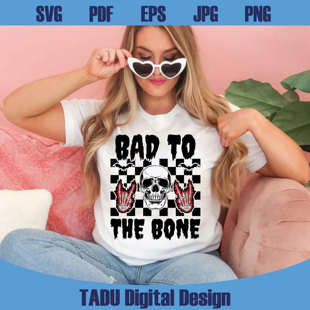 Bad to the Bone Svg Checkered Skeleton Rock Hand Retro Halloween Svg ...