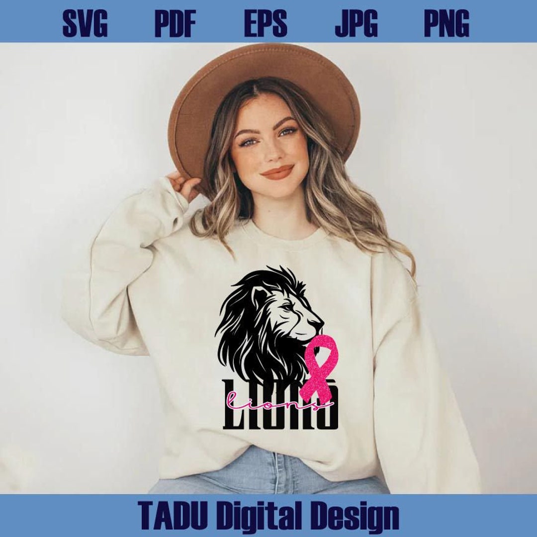 Lions Pink Ribbon Svg Lions Pink Glitter Png Sublimation Lion Mascot ...