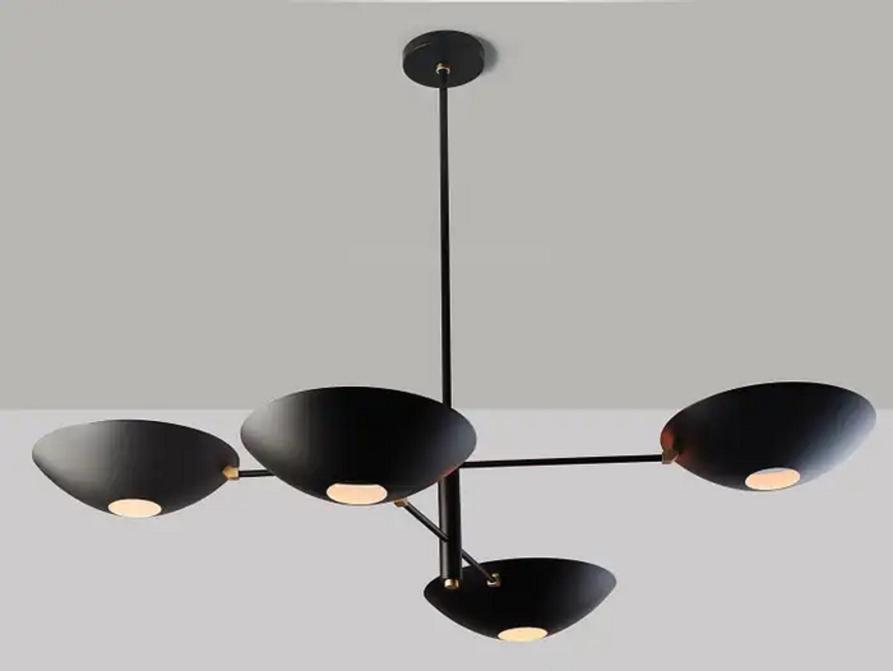 1920 Mid Century 2-tier Counterbalance Chandelier in Brass & Enamel by ...