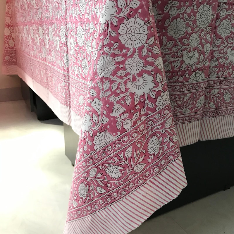 Pink Block Print Tablecloth - Etsy