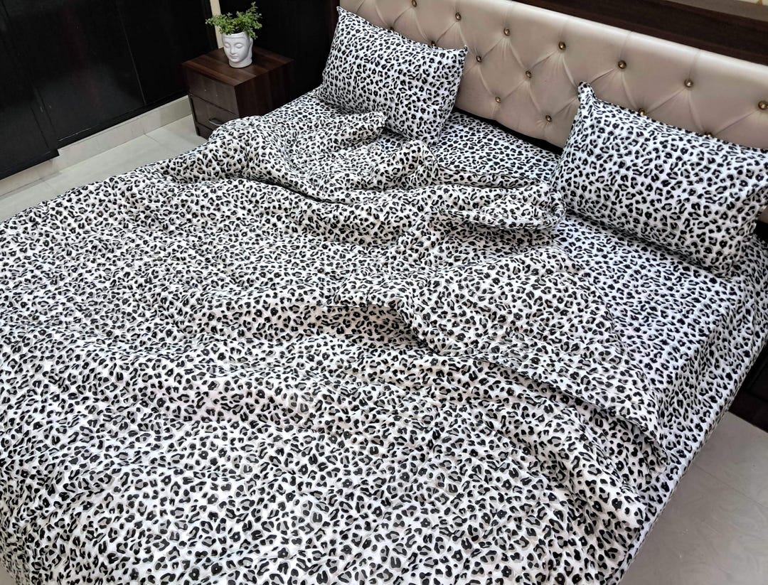 Leopard Print Duvet Cover Set | Black White Animal Print Bedding ...