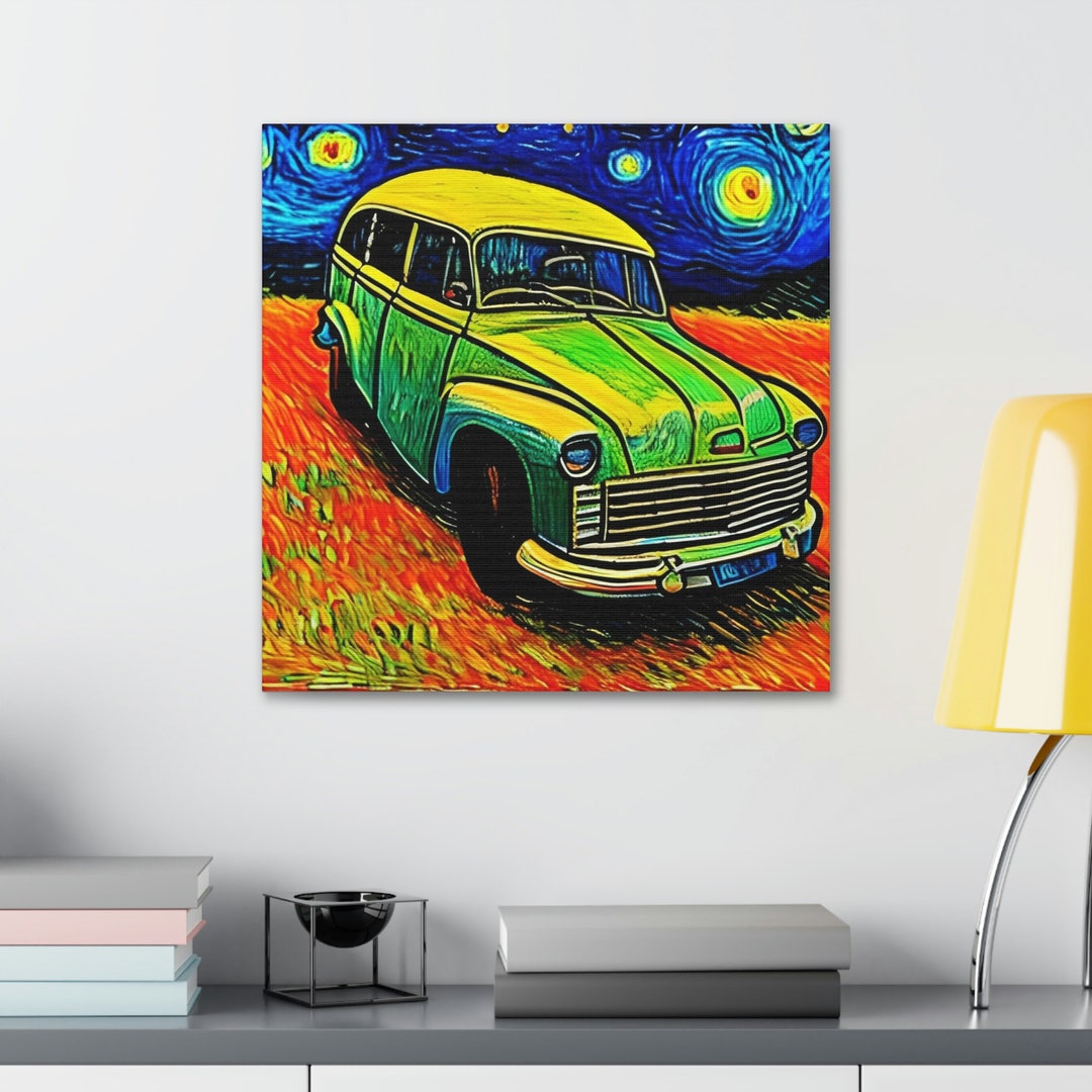 A Starry Night Painting of a Classic Car - Etsy