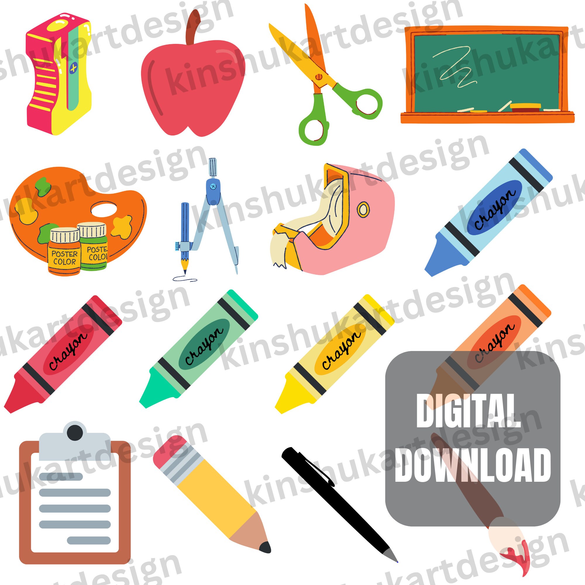 School Supplies Clipart Bundle of 33 Png Files Pencil - Etsy