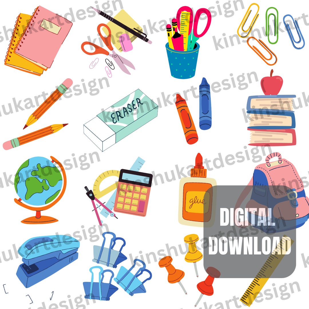 School Supplies Clipart Bundle of 33 Png Files Pencil - Etsy