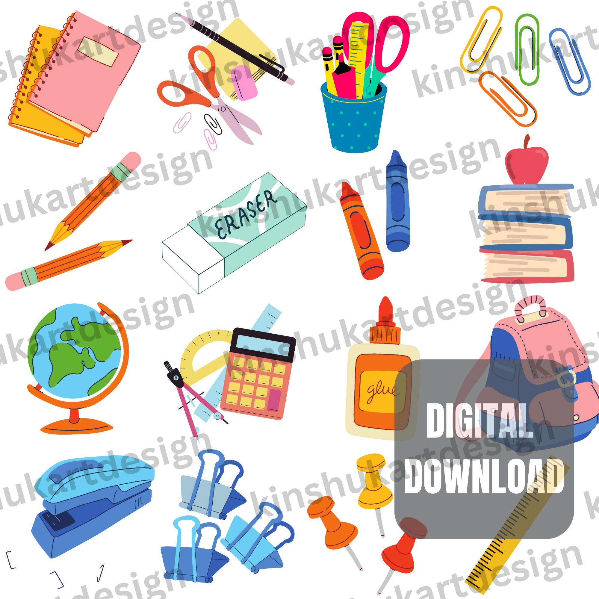 School Supplies Clipart Bundle of 33 Png Files Pencil - Etsy
