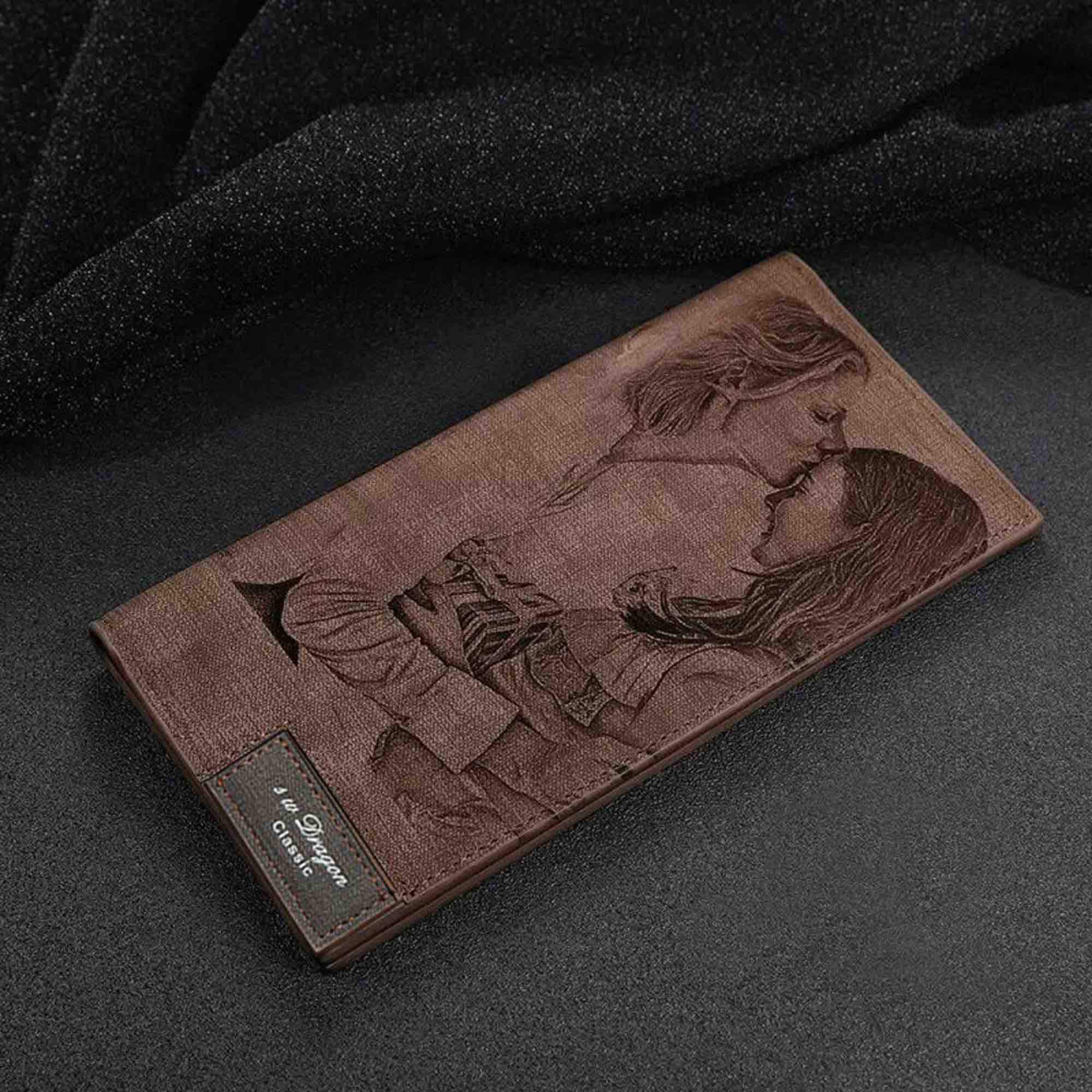 Custom Engraved Leather Wallet, Photo Engraved Wallet, Bifold Wallet ...