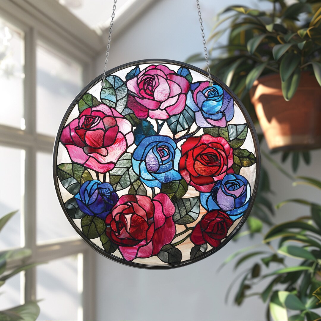 Rose Flower Acrylic Window Hanging, Roses Home Decor, Rose Flower ...