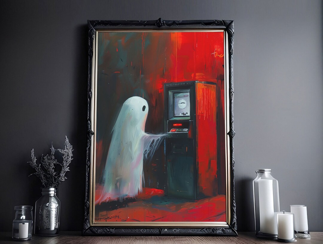 Ghost Using ATM Machine Poster Print, Halloween Poster, Poster for ...