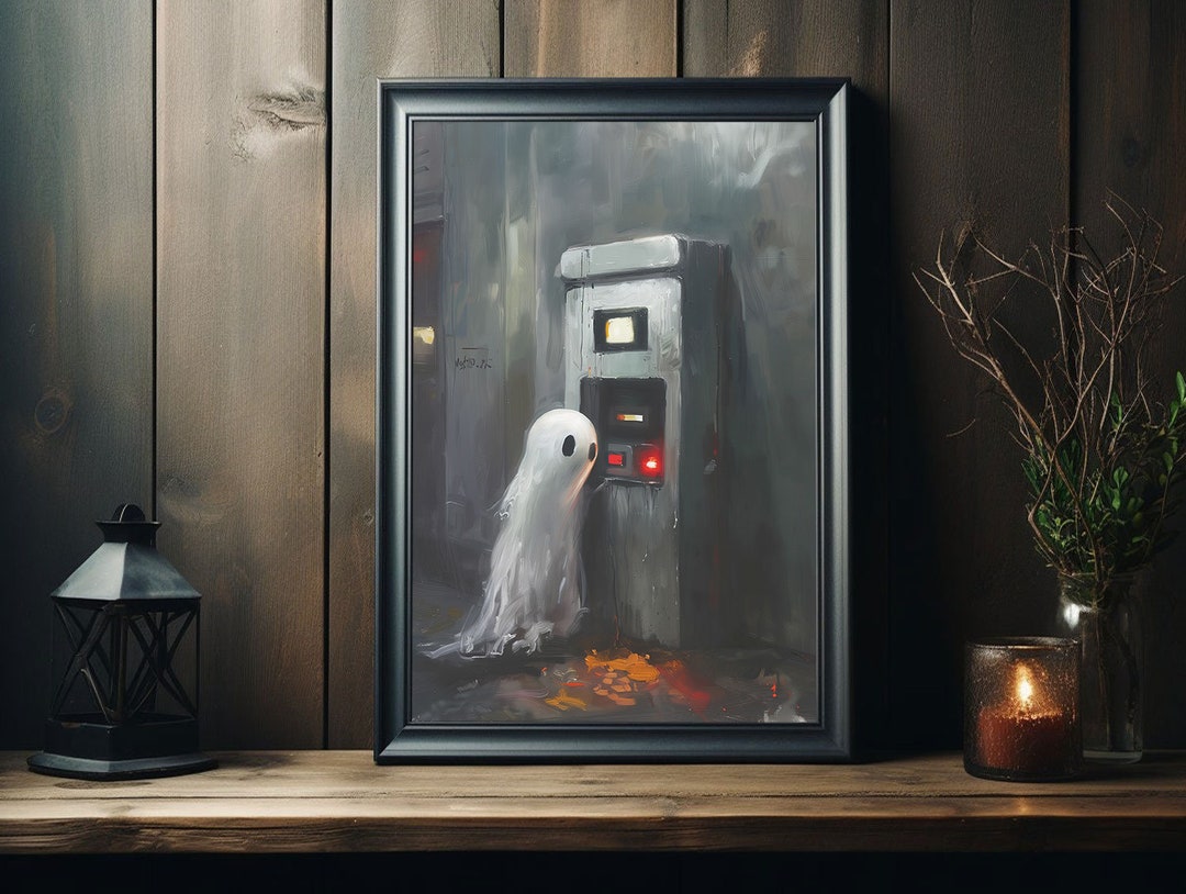 Cute Ghost at ATM Machine Poster Print, Halloween Poster, Poster for ...