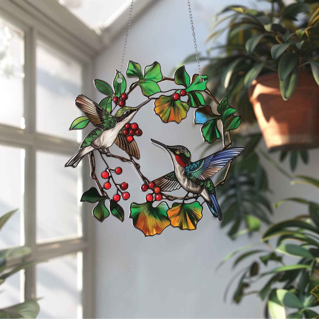 Hummingbird Acrylic Window Hanging, Humming Bird Home Decor, Two Bird ...