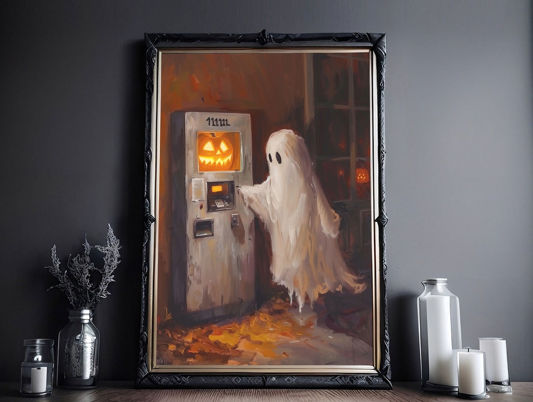 Ghost Stand in Front Pumpkin ATM Machine Canvas Print, Halloween Canvas ...