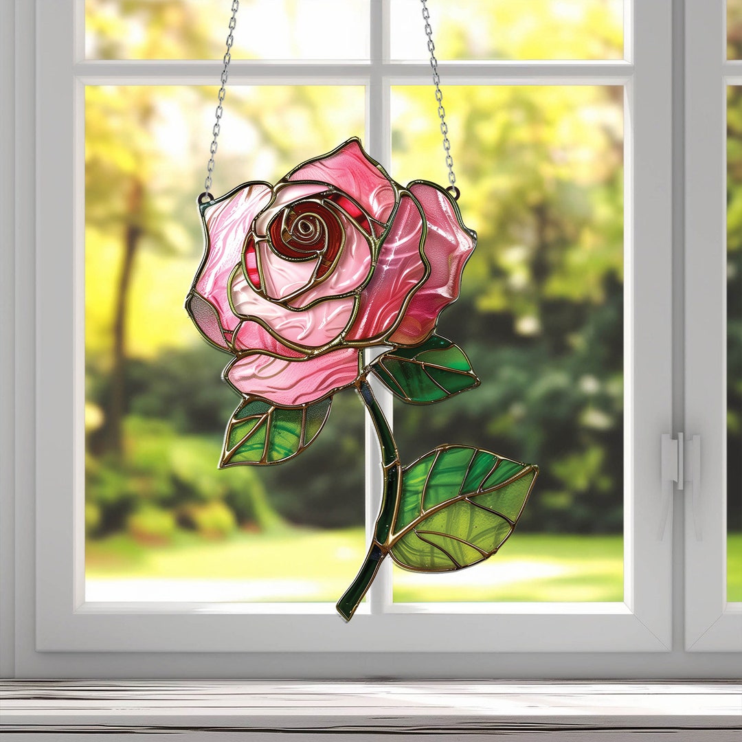 Rose Flower Acrylic Window Hanging, Roses Home Decor, Rose Flower ...