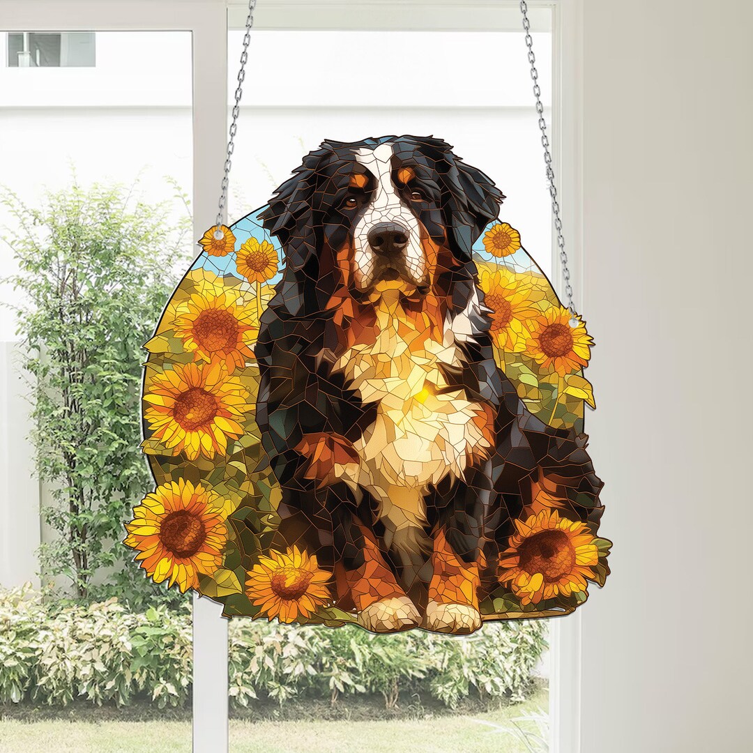 Bernese Mountain Dog Acrylic Window Hanging, Bernese Dog Home Decor ...