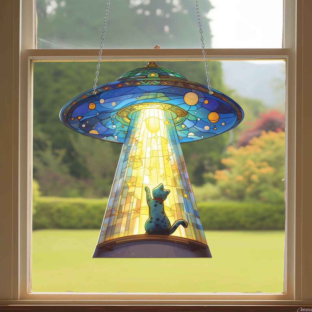 UFO Cat Acrylic Window Hanging, Alien Cat Home Decor, Alien Kitchen ...