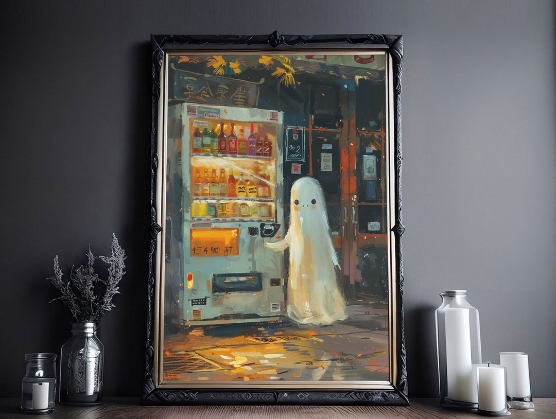 Cute Ghost and Vending Machine Poster Print, Halloween Poster, Poster ...