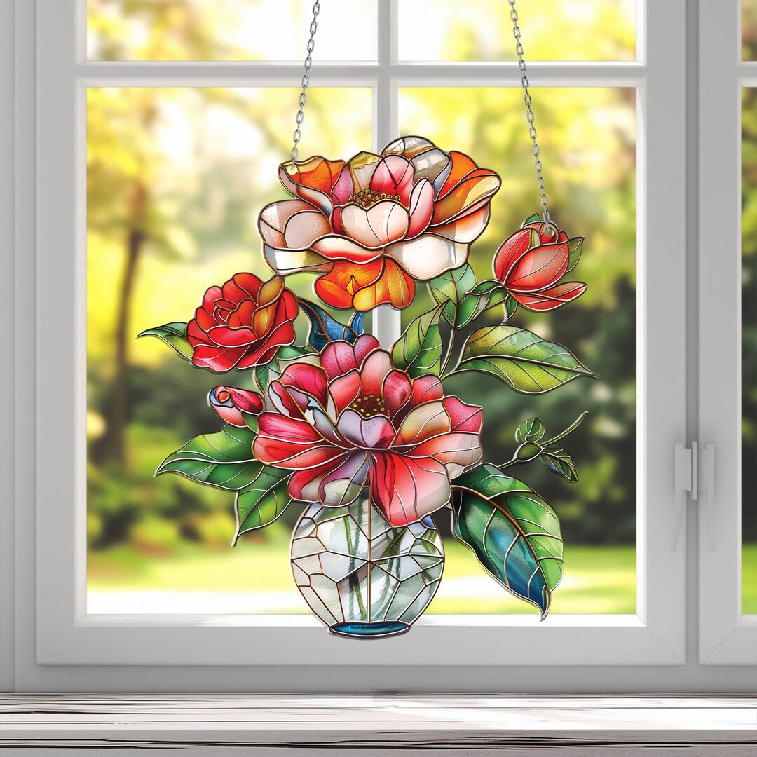 Roses Flower Acrylic Window Hanging, Roses Home Decor, Rose Flower ...