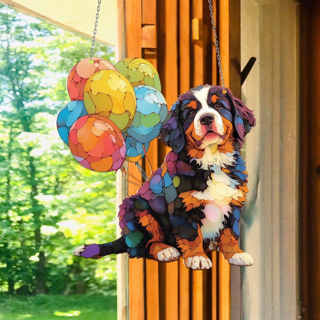 Bernese Mountain Dog Acrylic Window Hanging, Bernese Dog Home Decor ...